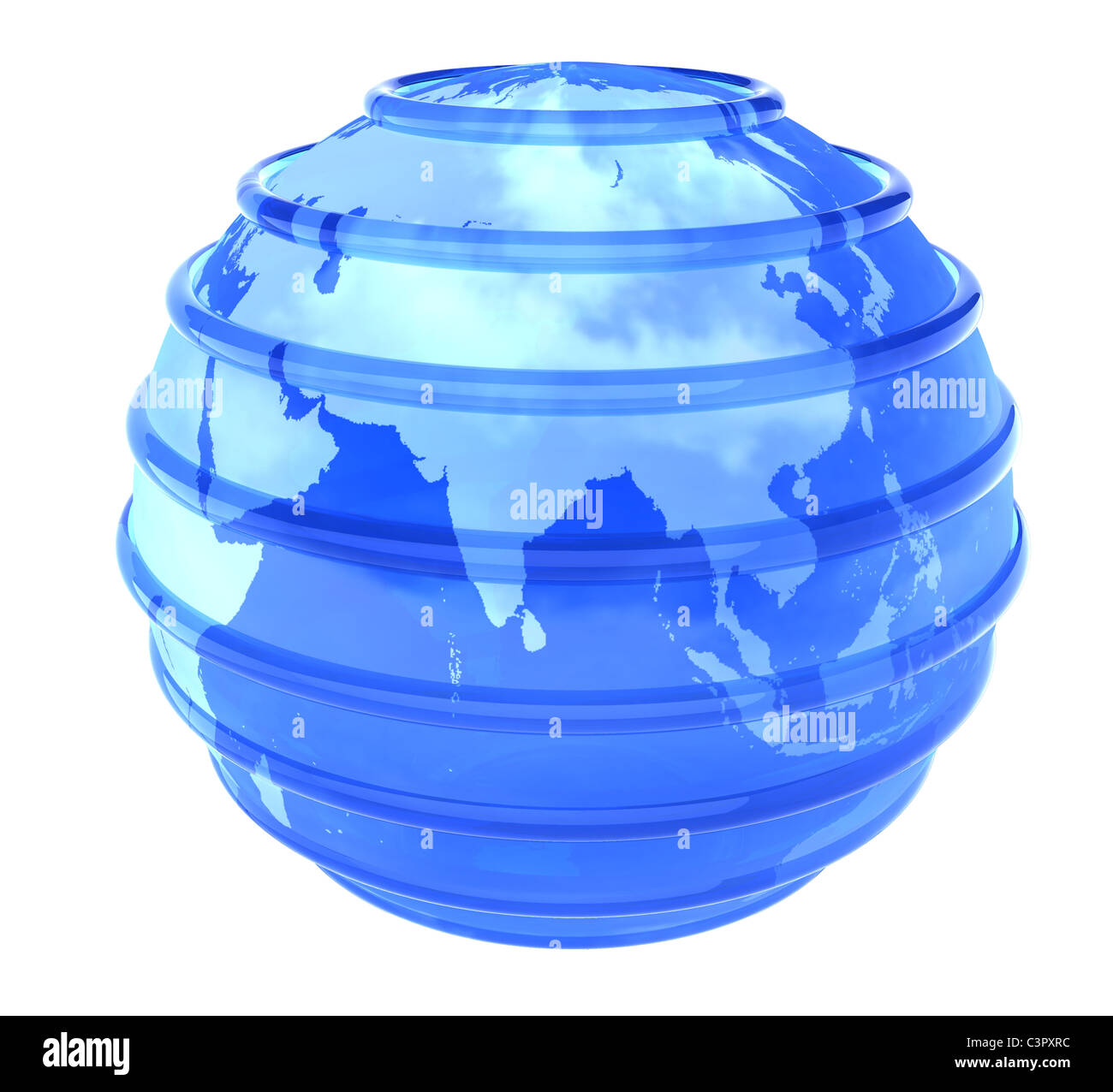 Blue glassy transparent planet Earth with lines parallel. 3D object ...