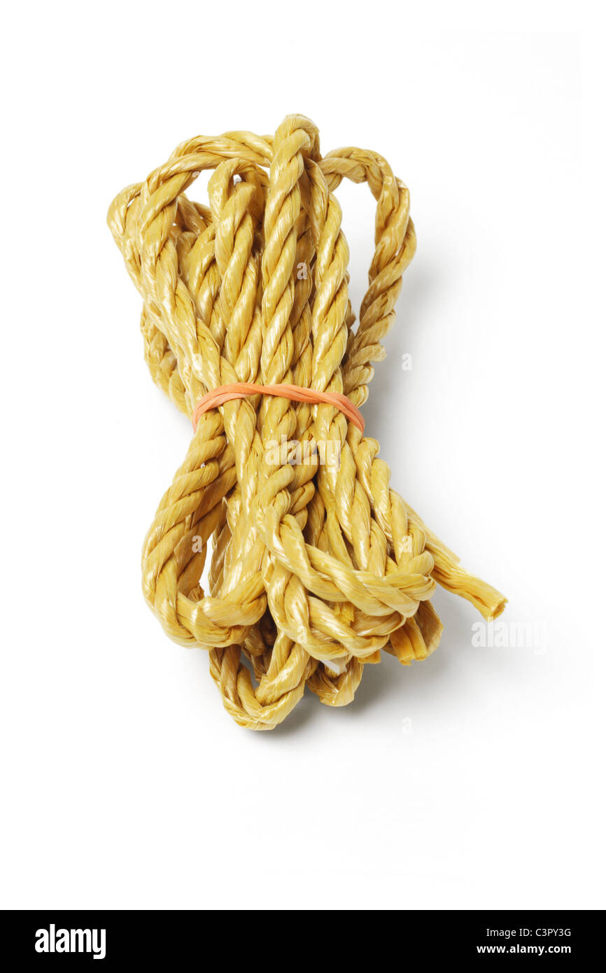 Bundle of rope tied with rubber band on white background Stock Photo ...