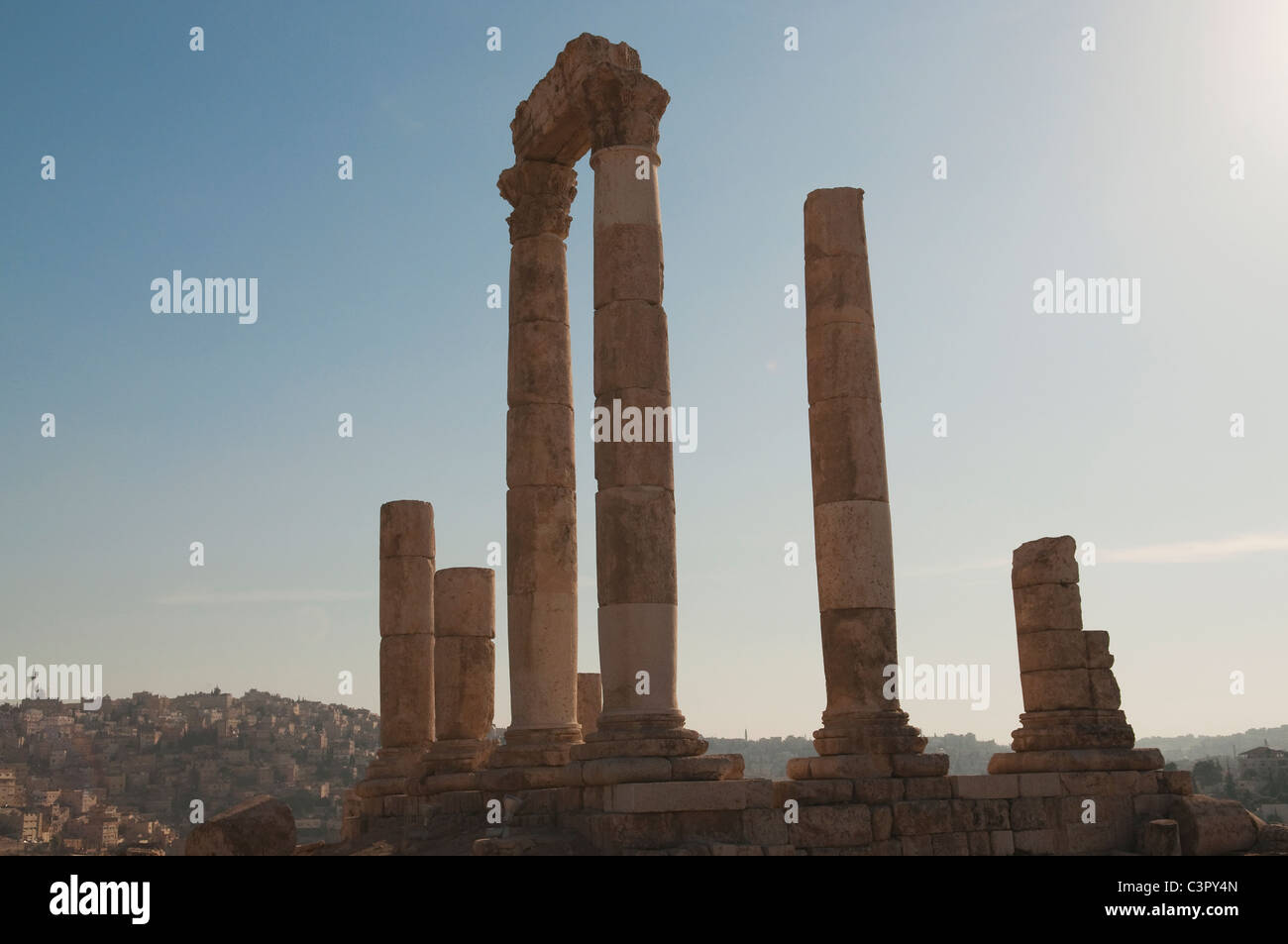 Jordan, Amman, View of ancient pillars Stock Photo - Alamy
