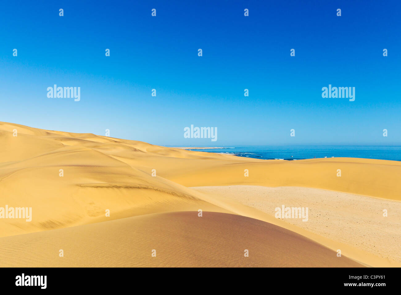 Africa, Namibia, Vew of namib desert with atlantic ocean Stock Photo ...
