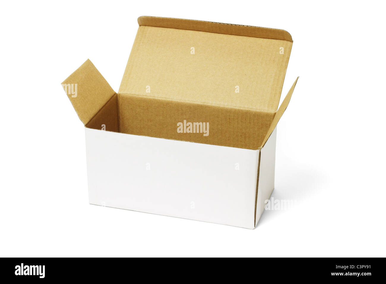 Open white and brown carton box on isolated background Stock Photo - Alamy