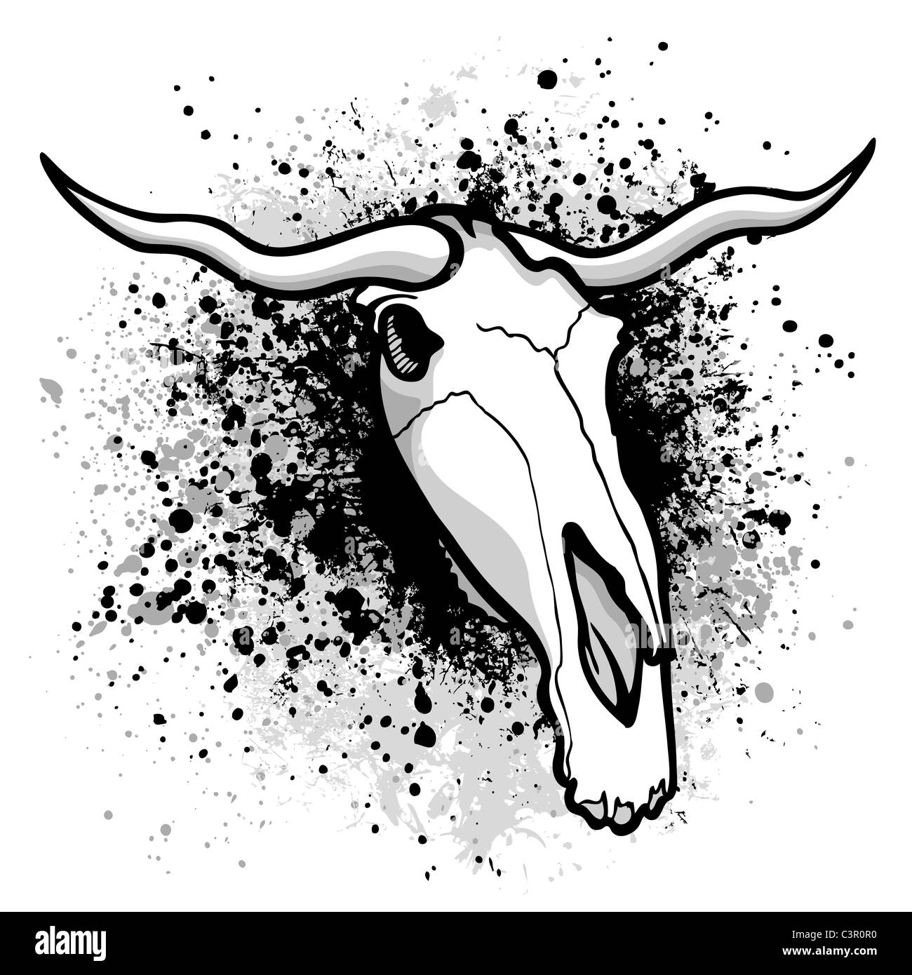 Longhorn bull graphic on grunge paint splatter background Stock Photo ...