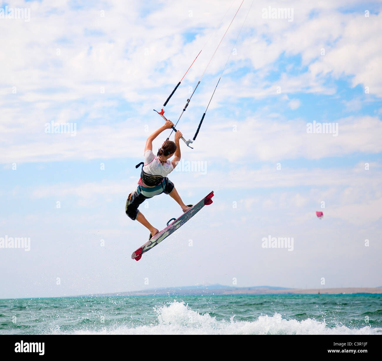 Croatia, Zadar, Kitesurfer jumping Stock Photo - Alamy