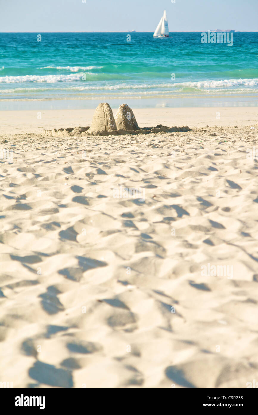 United Arab Emirates, Dubai, piles of sand on Jumeirah Beach Stock ...