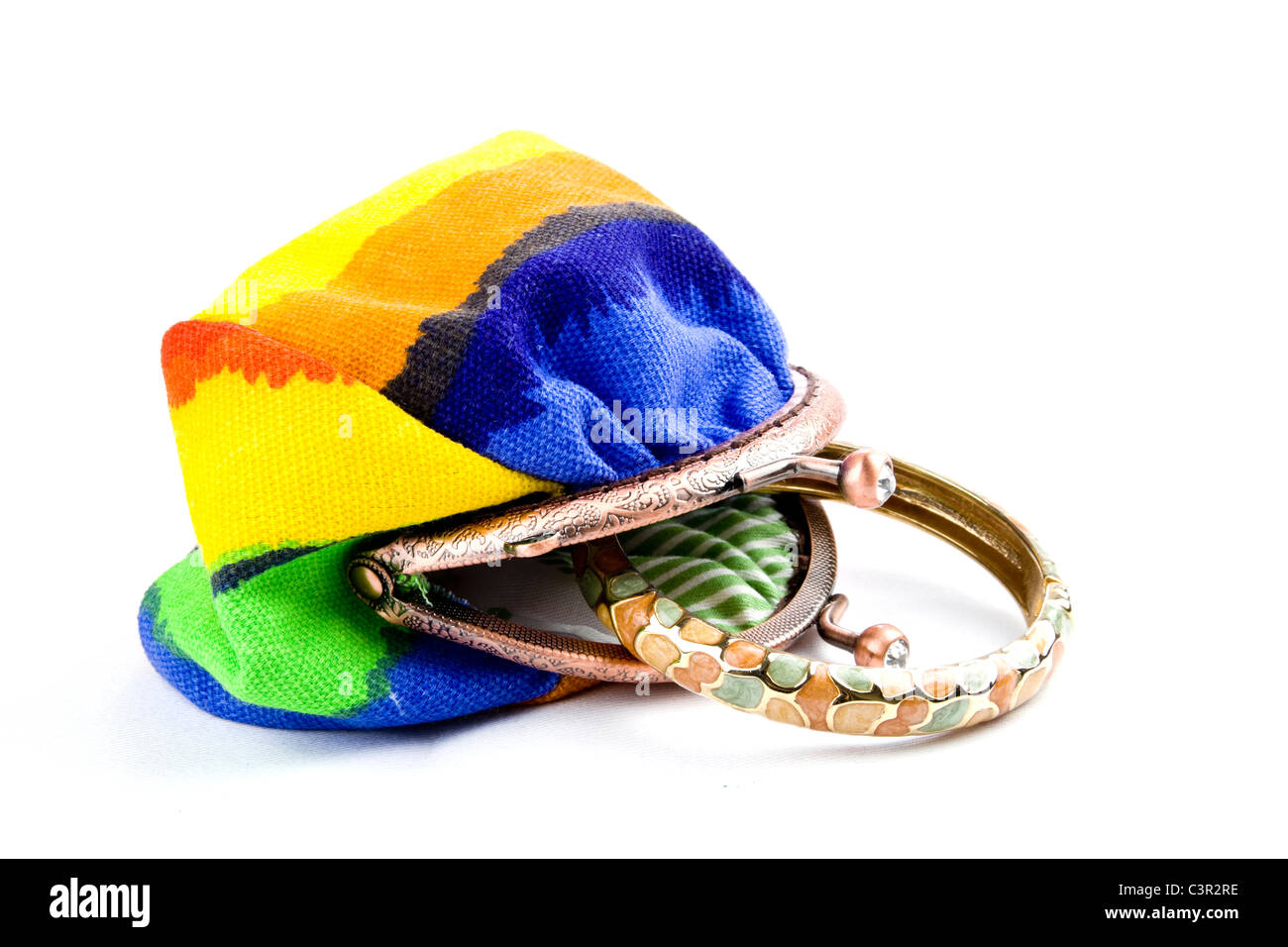 The handwork does bag and jewelry isolated on white Stock Photo - Alamy