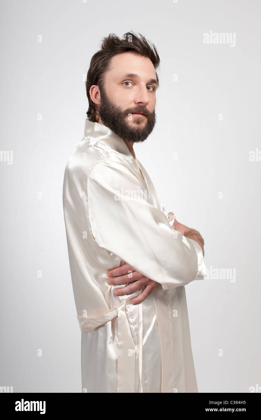 White silk robe hi-res stock photography and images - Alamy