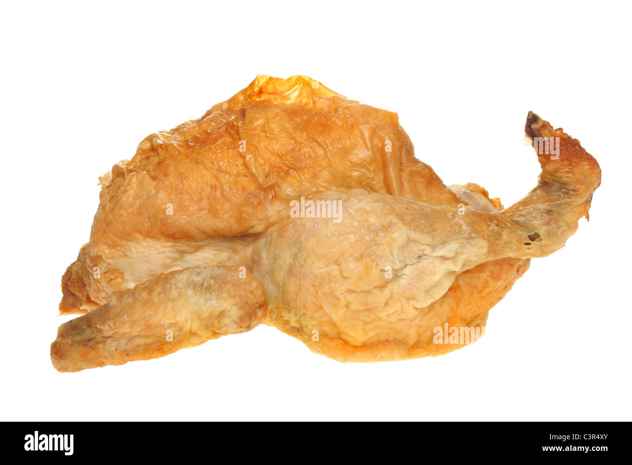 Side view of a whole roast chicken isolated against white Stock Photo ...