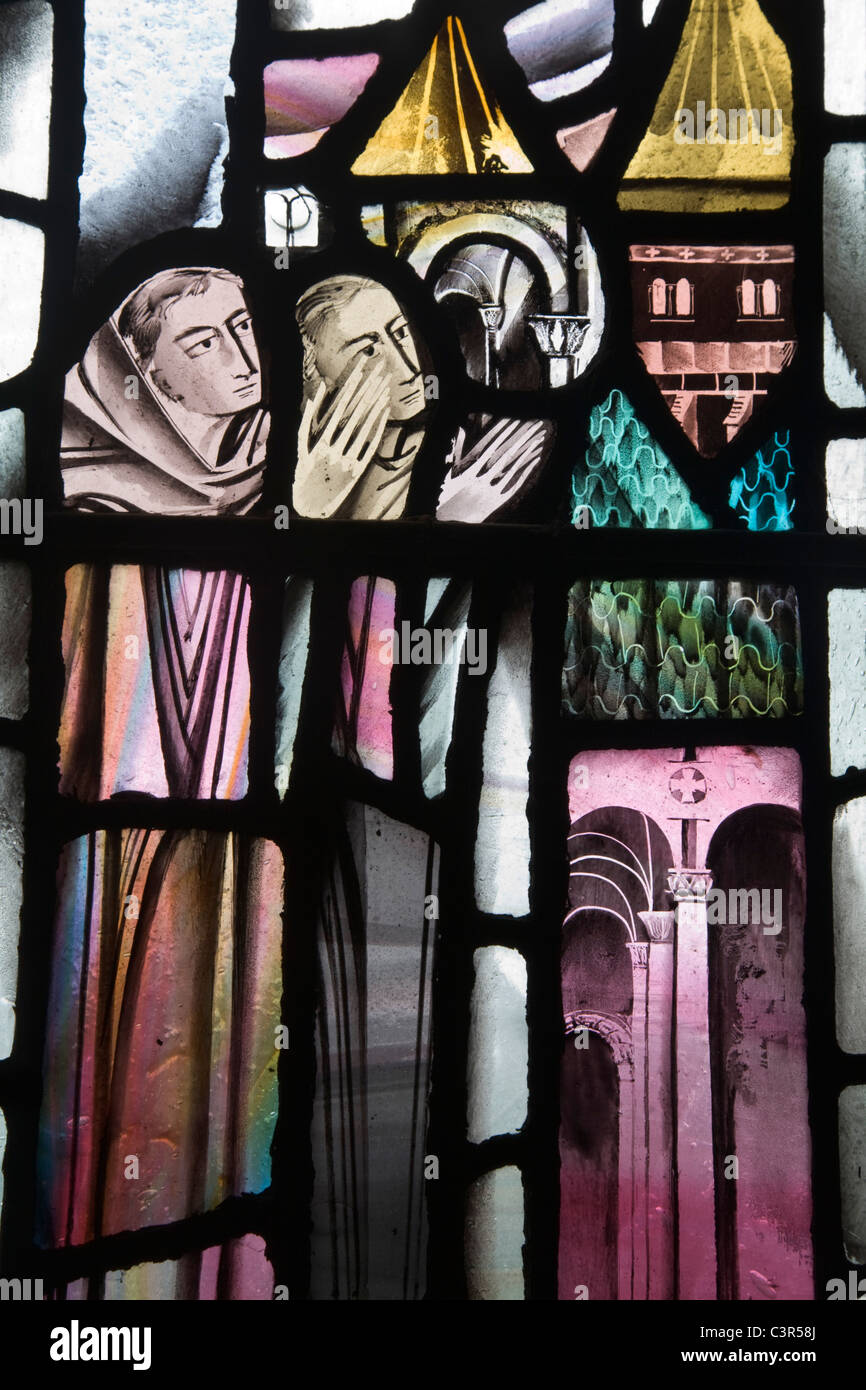 Stained Glass Window depicting priests at Prayer Stock Photo - Alamy