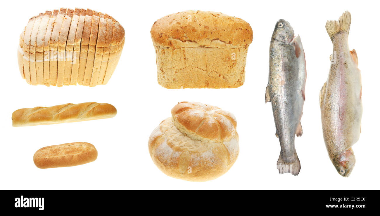 Five loaves of bread and two fish hi-res stock photography and images ...