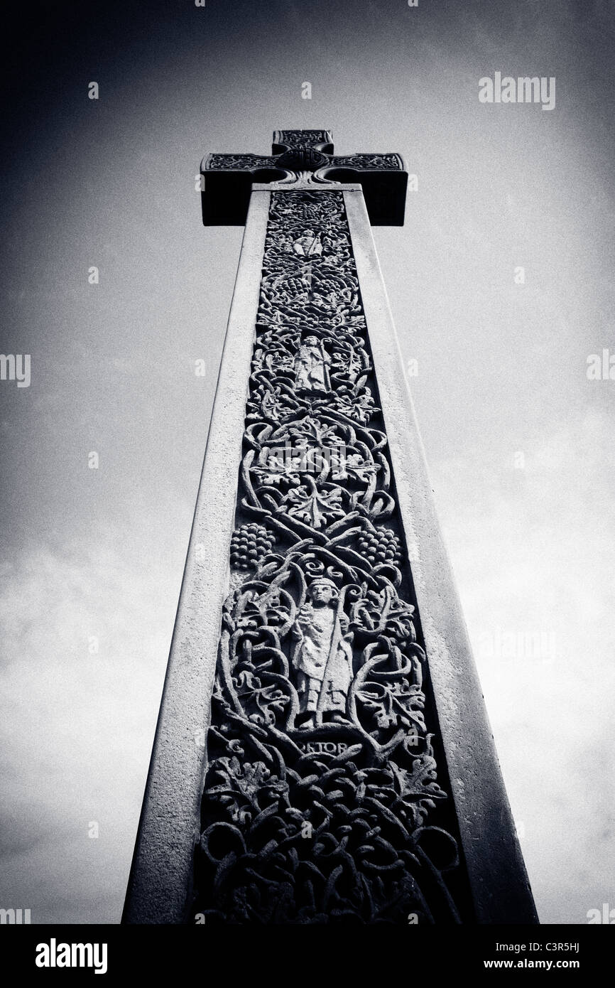 Caedmon Cross with ornate carving in a Celtic design with figures of ...