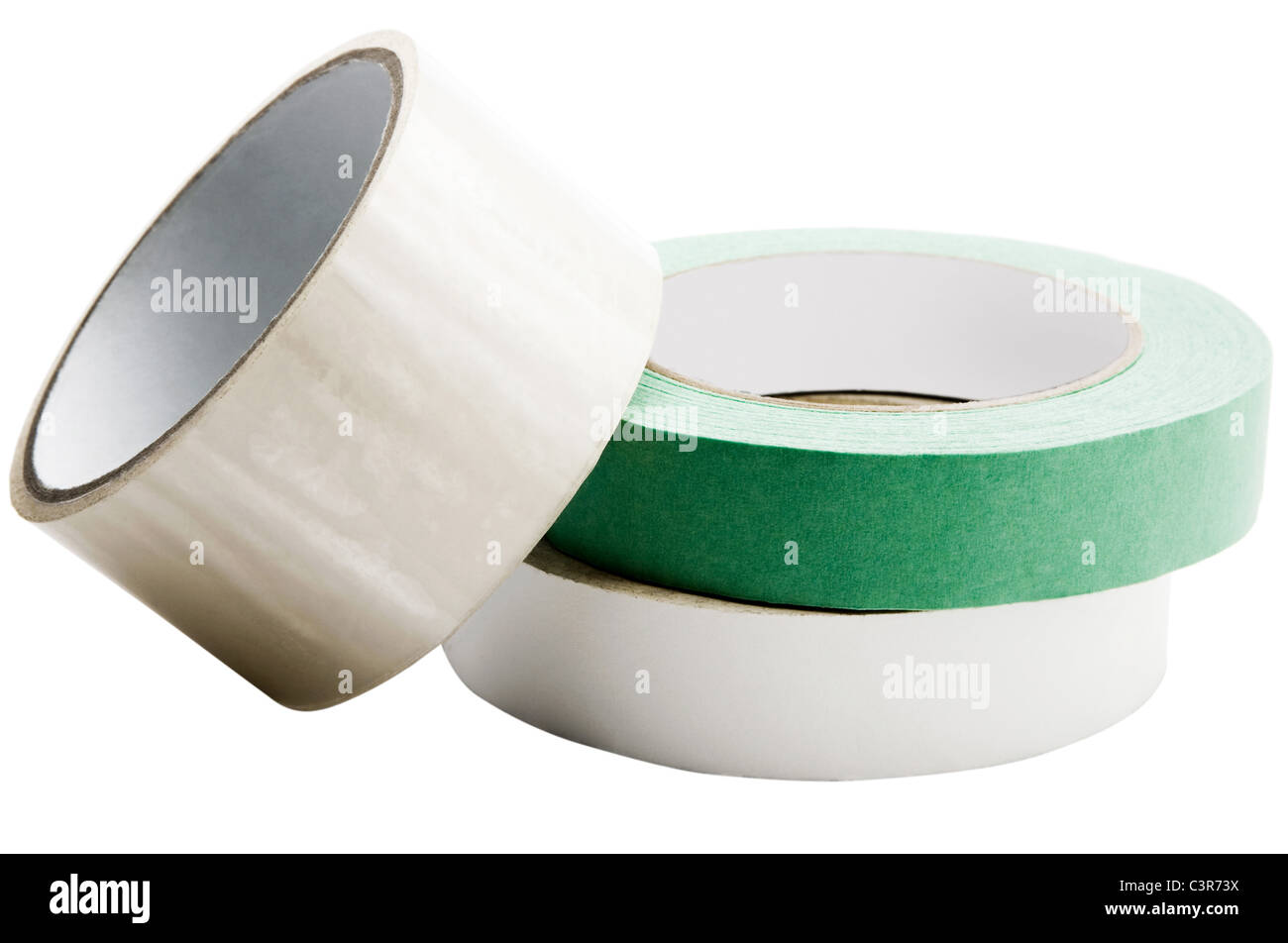 Adhesive tapes stack isolated over white Stock Photo - Alamy