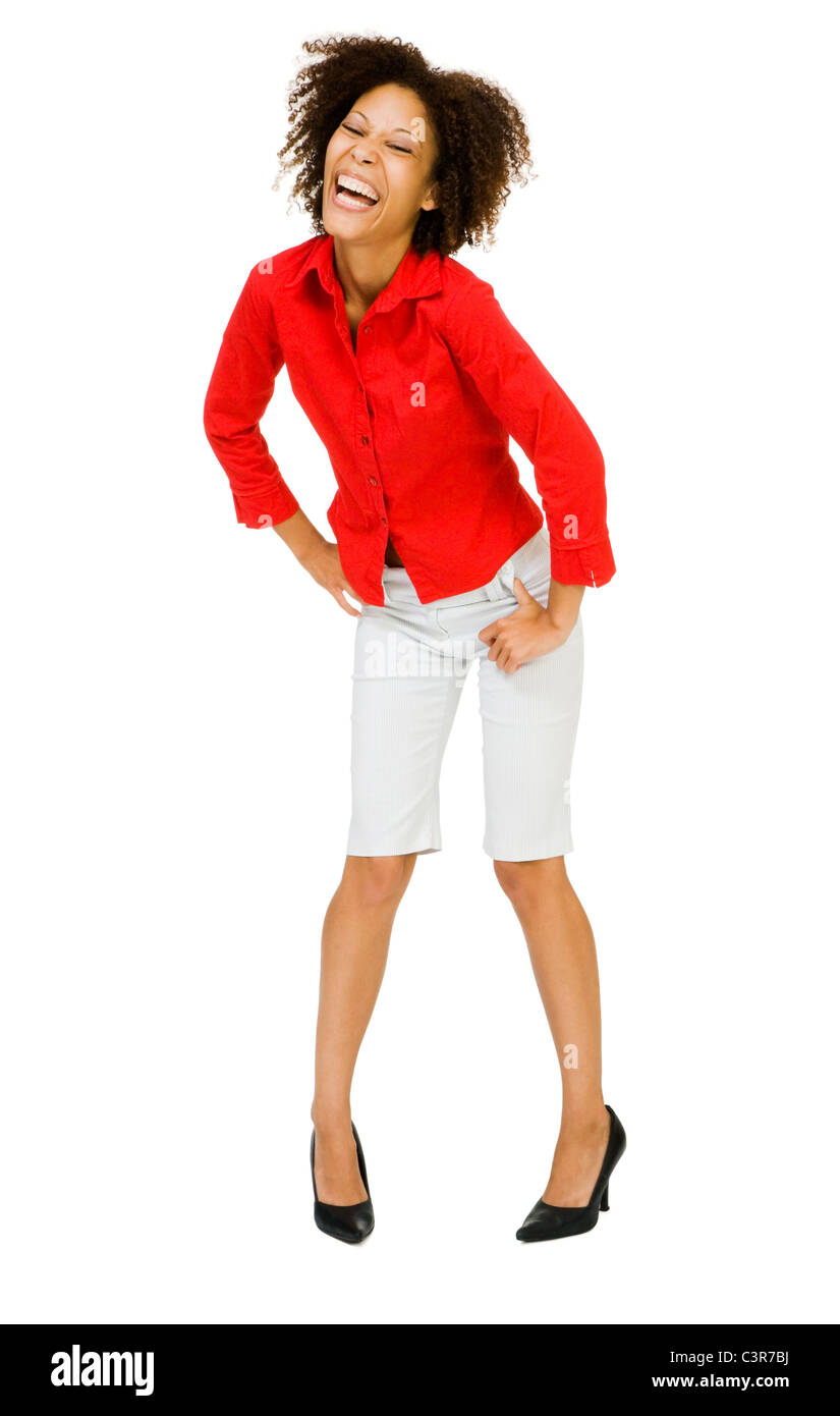 Fashion model smiling and posing isolated over white Stock Photo - Alamy