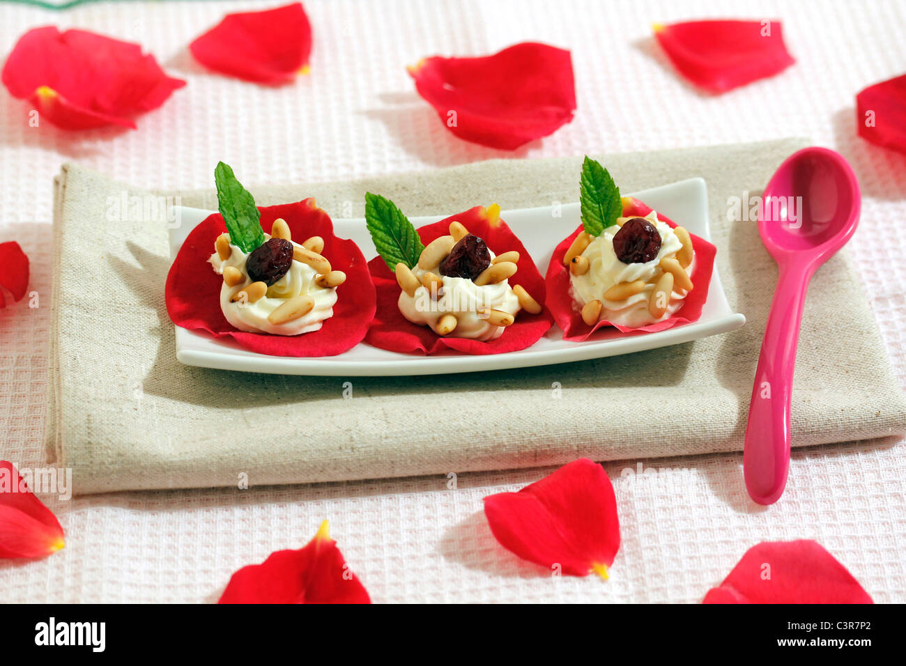 Stuffed rose petals, Recipe available Stock Photo - Alamy