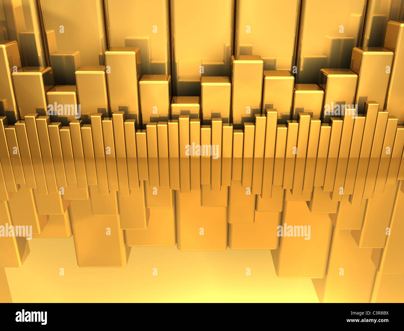 Gold charts on reflective floor, 3d render Stock Photo - Alamy