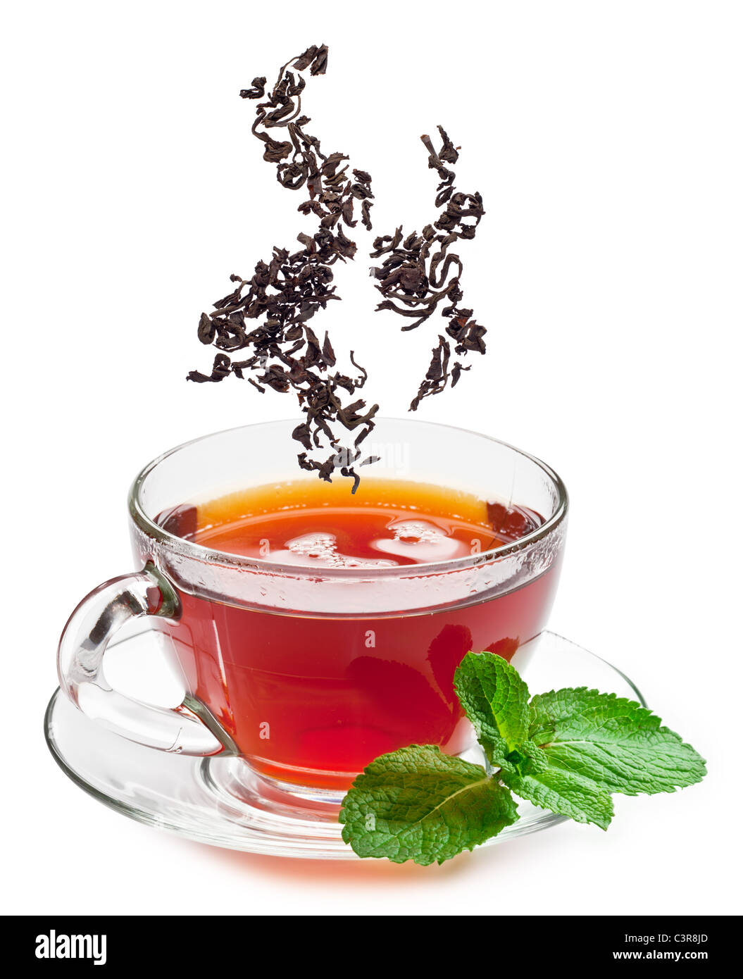 Cup of tea and tea leaves isolated on a white background Stock Photo ...