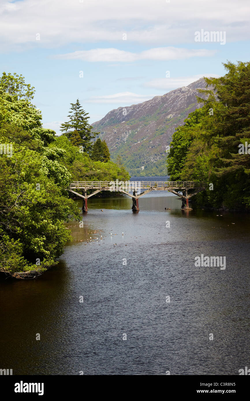 Centuries-old trestle style wooden bridge at Fort Augustus Stock Photo ...
