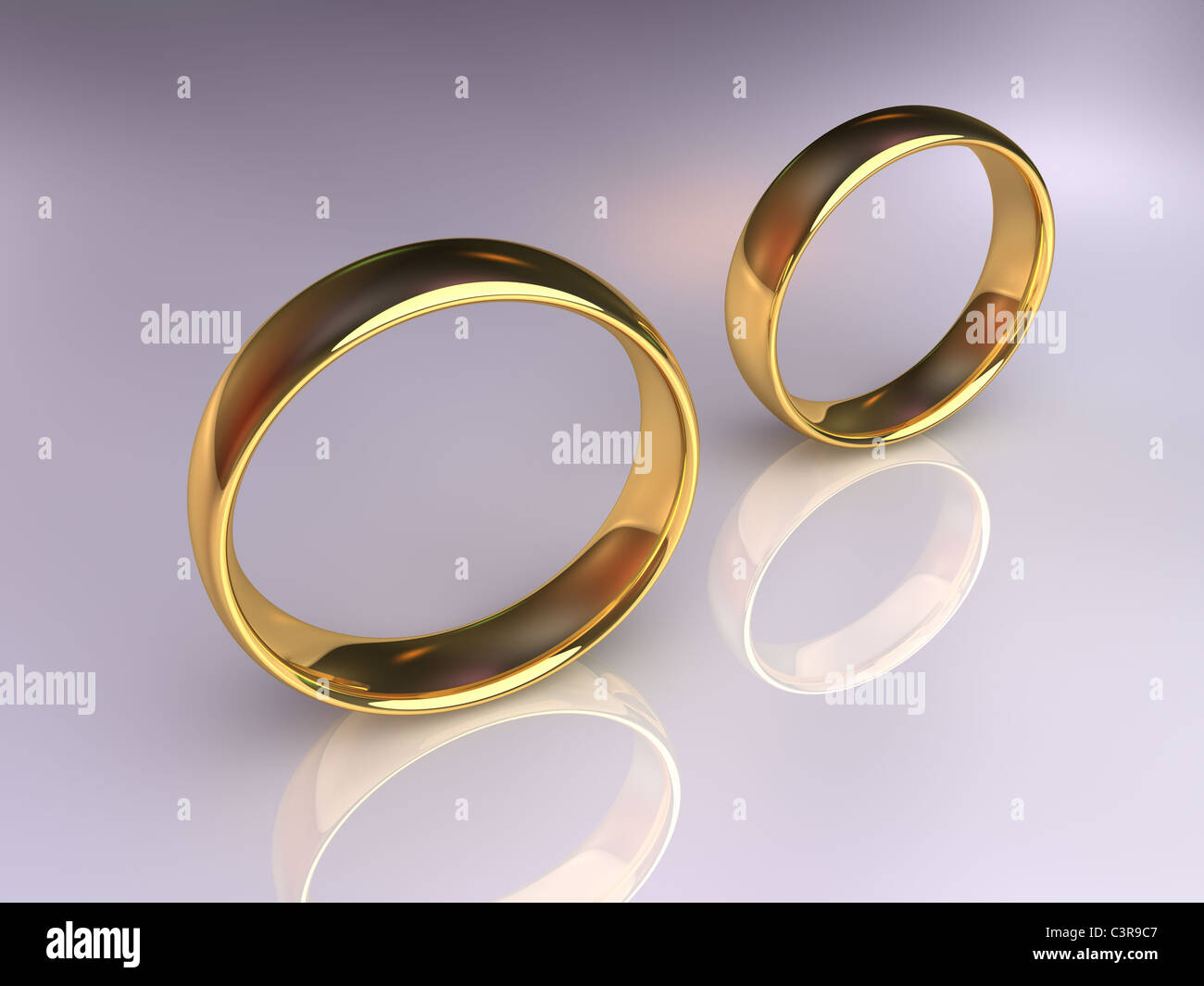 Two golden wedding rings together but apart, 3d render Stock Photo - Alamy