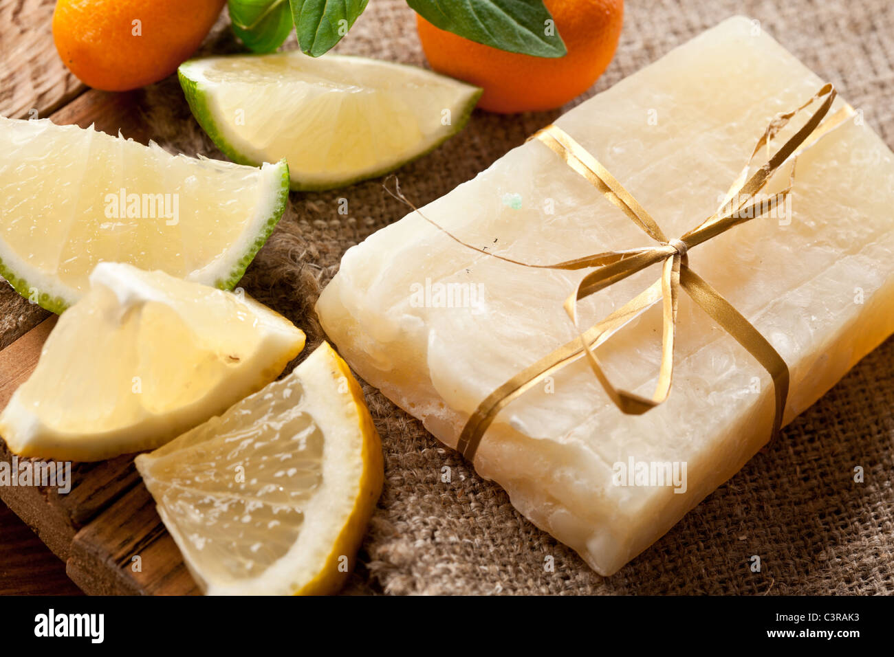 Piece of handmade lemon soap Stock Photo - Alamy