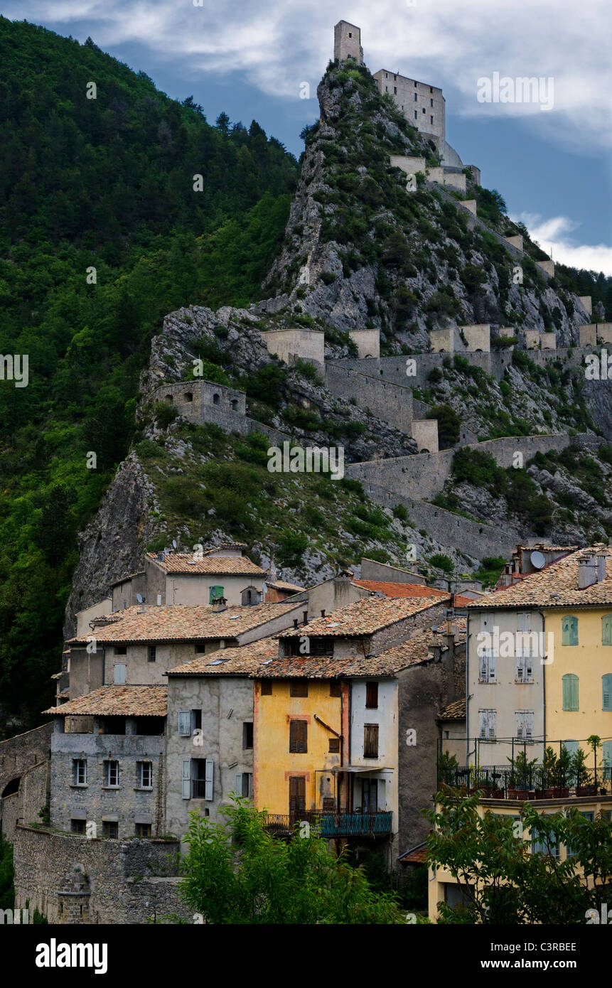 In the Alpes-de-Haute-Provence the medieval walled town of Entrevaux ...