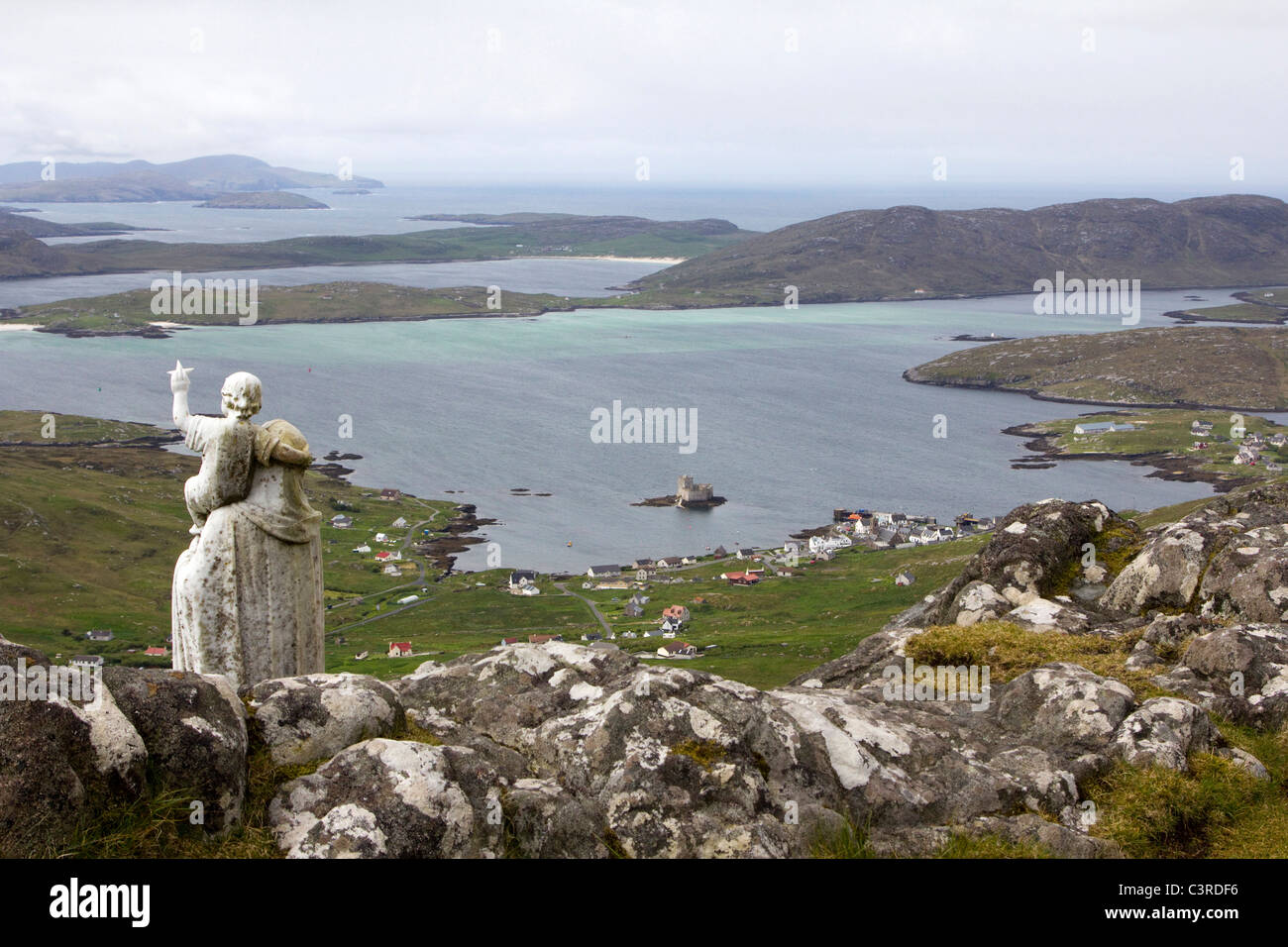 views from ben heaval statue castlebay isle of barra outer hebrides ...