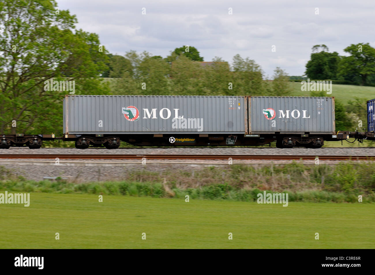 MOL shipping container transported on a train Stock Photo - Alamy