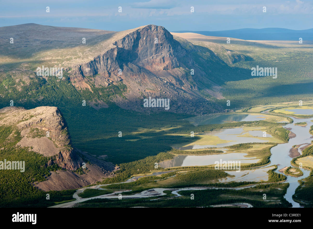 Sweden, Lapland, Rapa valley with the delta of the river Rapa├ñtno and ...
