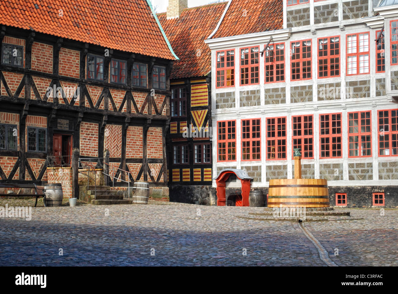Buildings in Old Town, Den Gamle By, Arhaus, Denmark. An open air ...