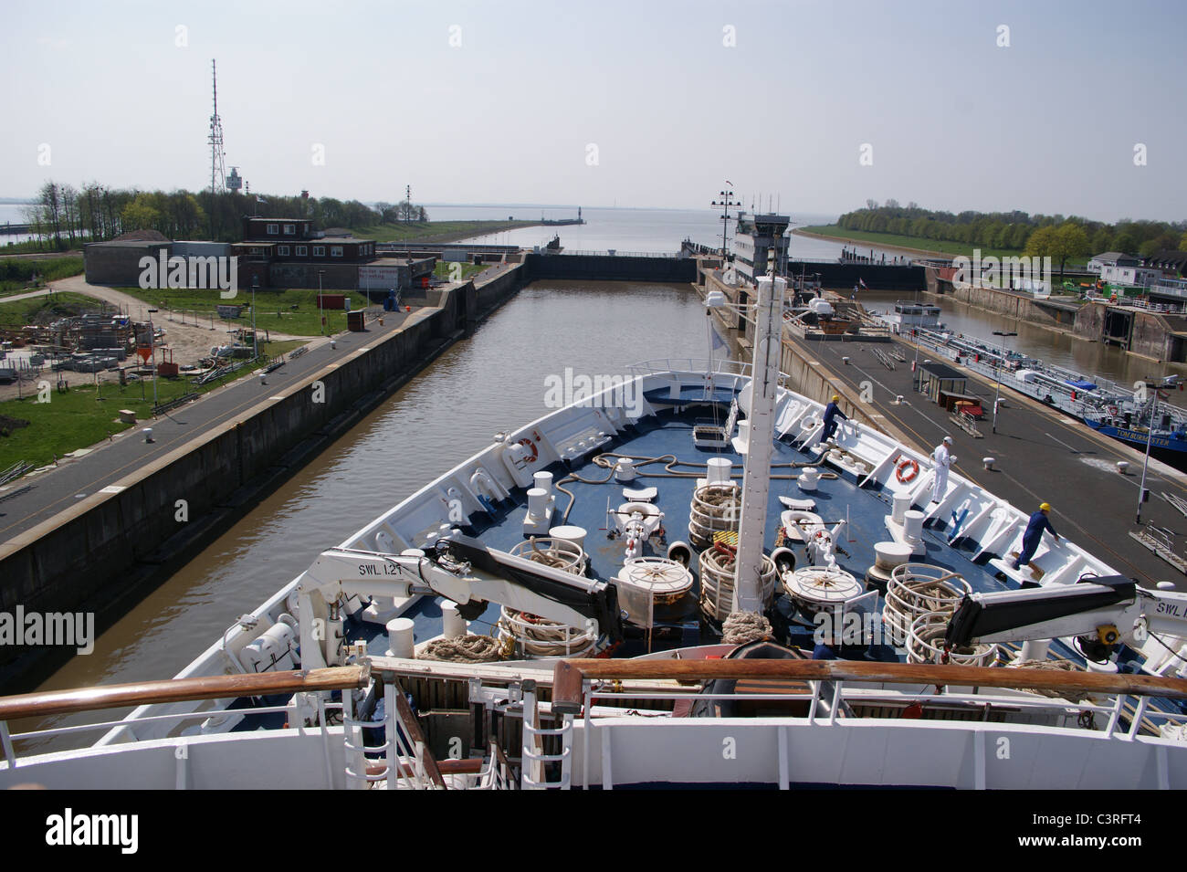 MV 'Marco Polo' passing through Brunsbuttel locks, Kiel Canal ...