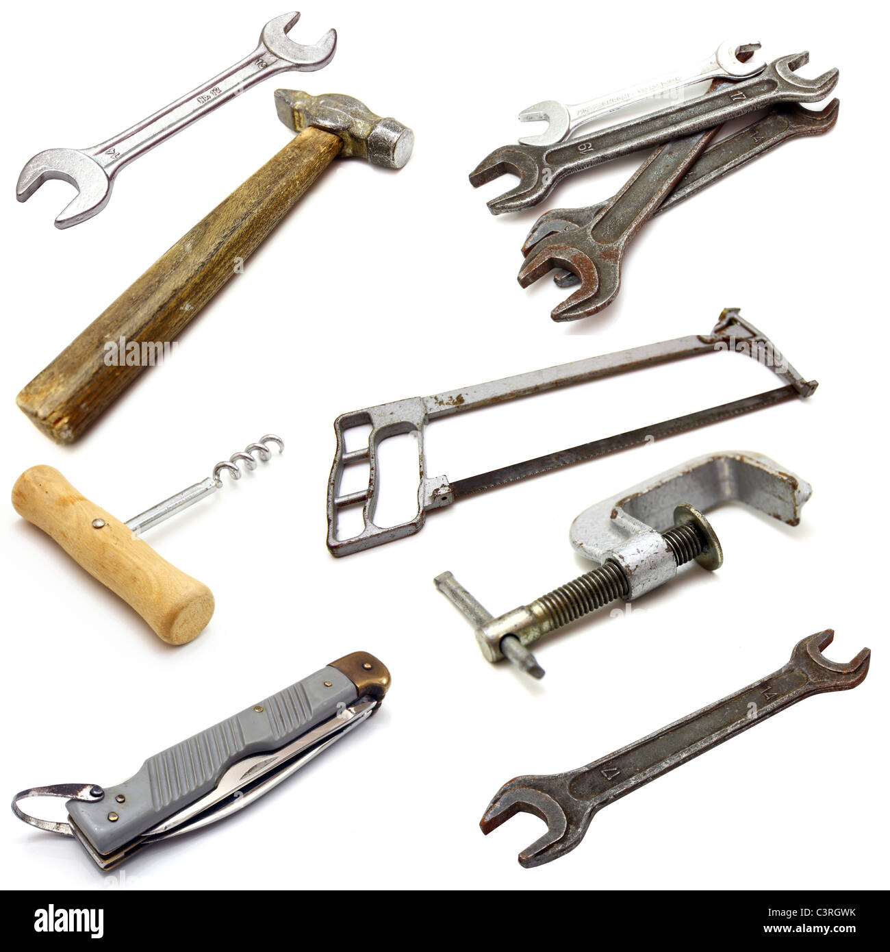 set of different tools over white background Stock Photo - Alamy