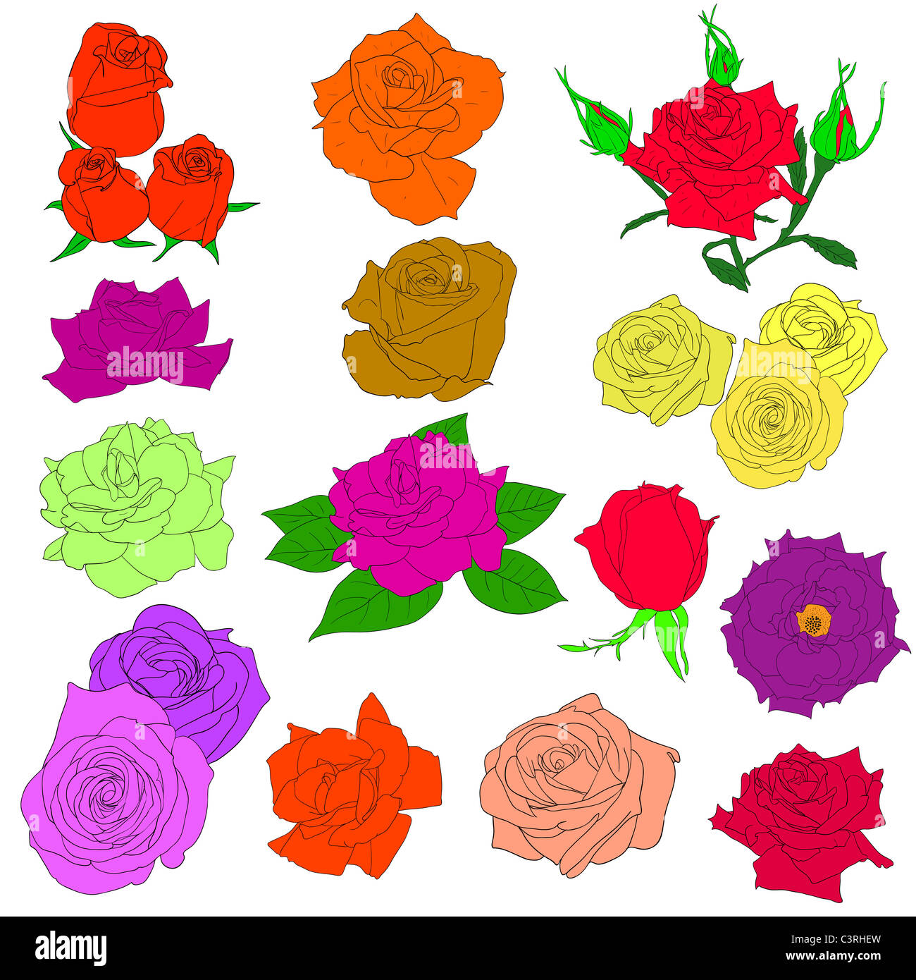 Set of in hand drawn style roses. Vector EPS 10 illustration Stock ...