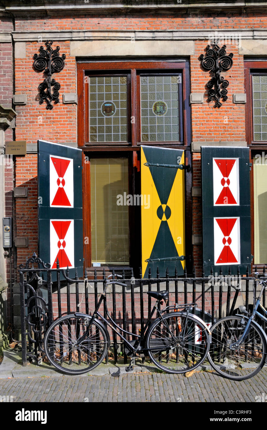 Utrecht, Netherlands. Traditional window shutters and bicycles Stock ...