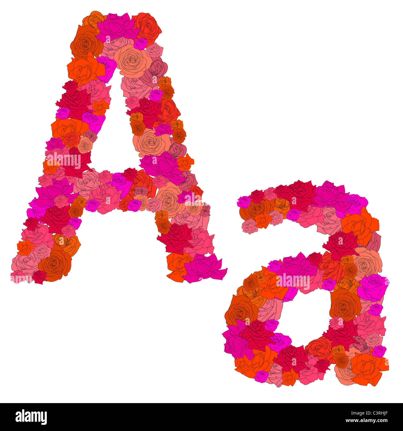 Flower alphabet of red roses, characters A-a Stock Photo - Alamy