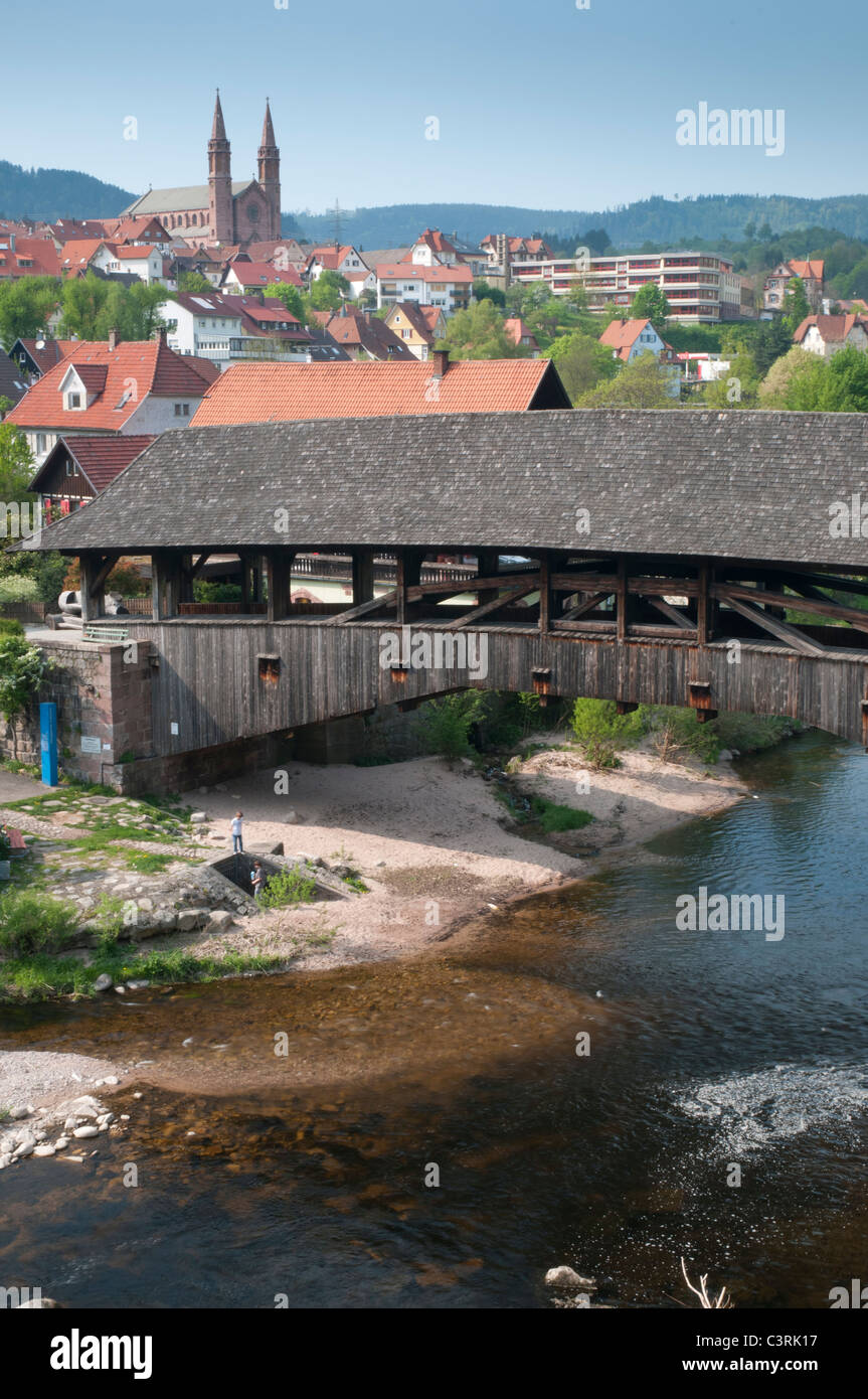 Cityscape view Forbach with the historical wooden bridge, Black Forest ...