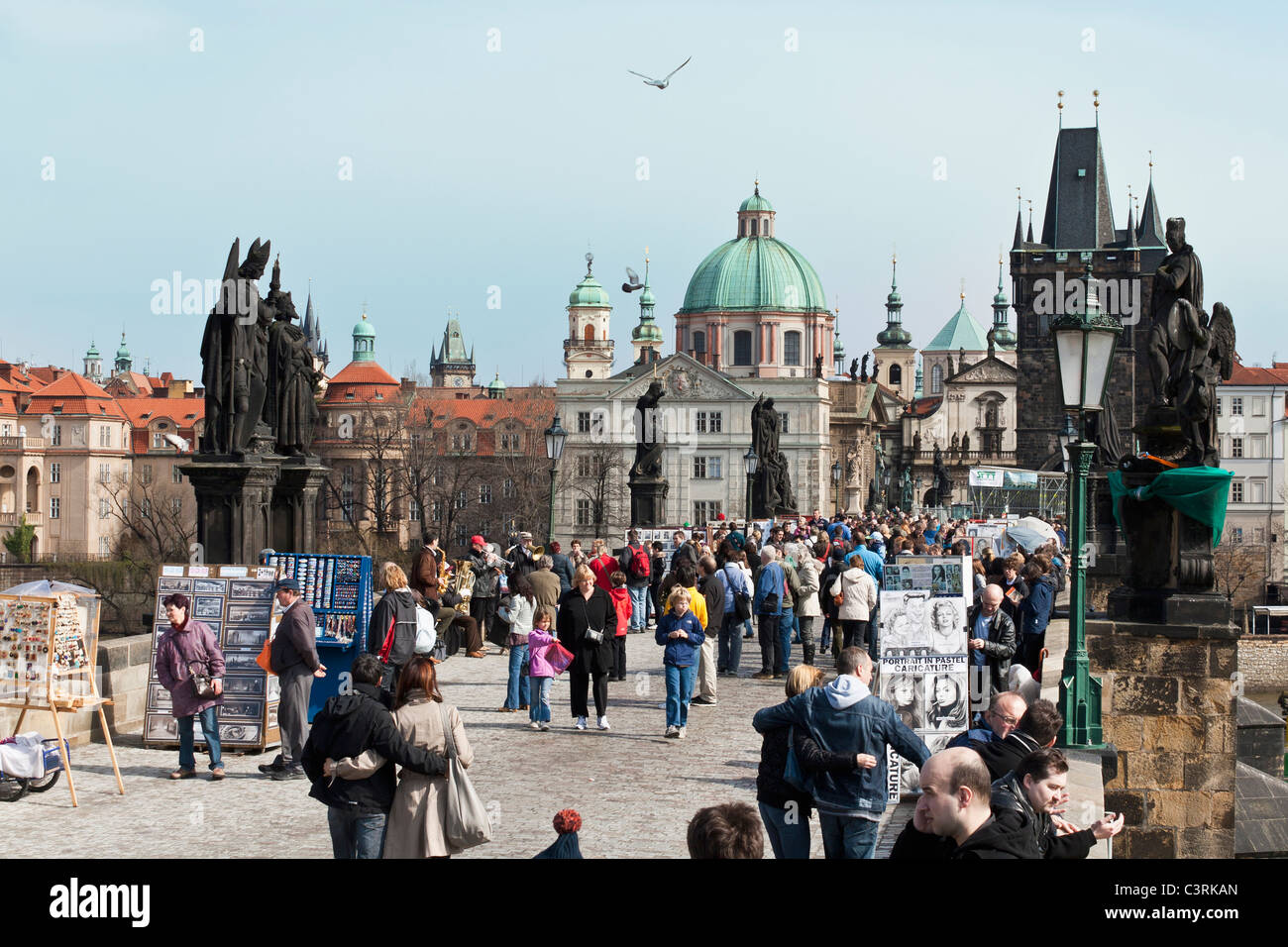 Czechoslovakia, Prague, People on karl's bridge Stock Photo - Alamy