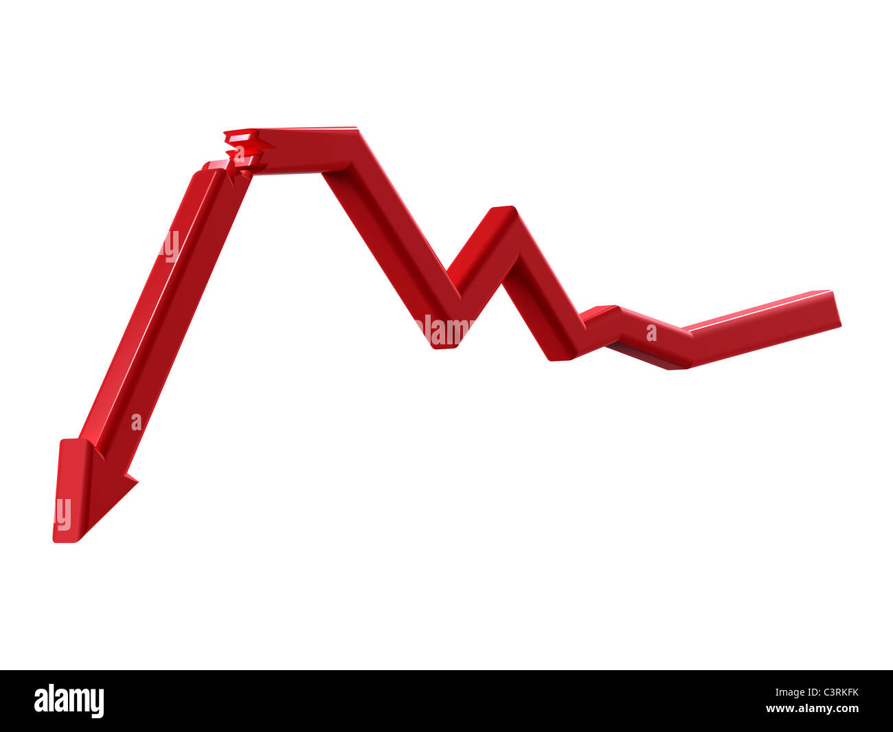 Red broken 3D arrow isolated on white background Stock Photo - Alamy