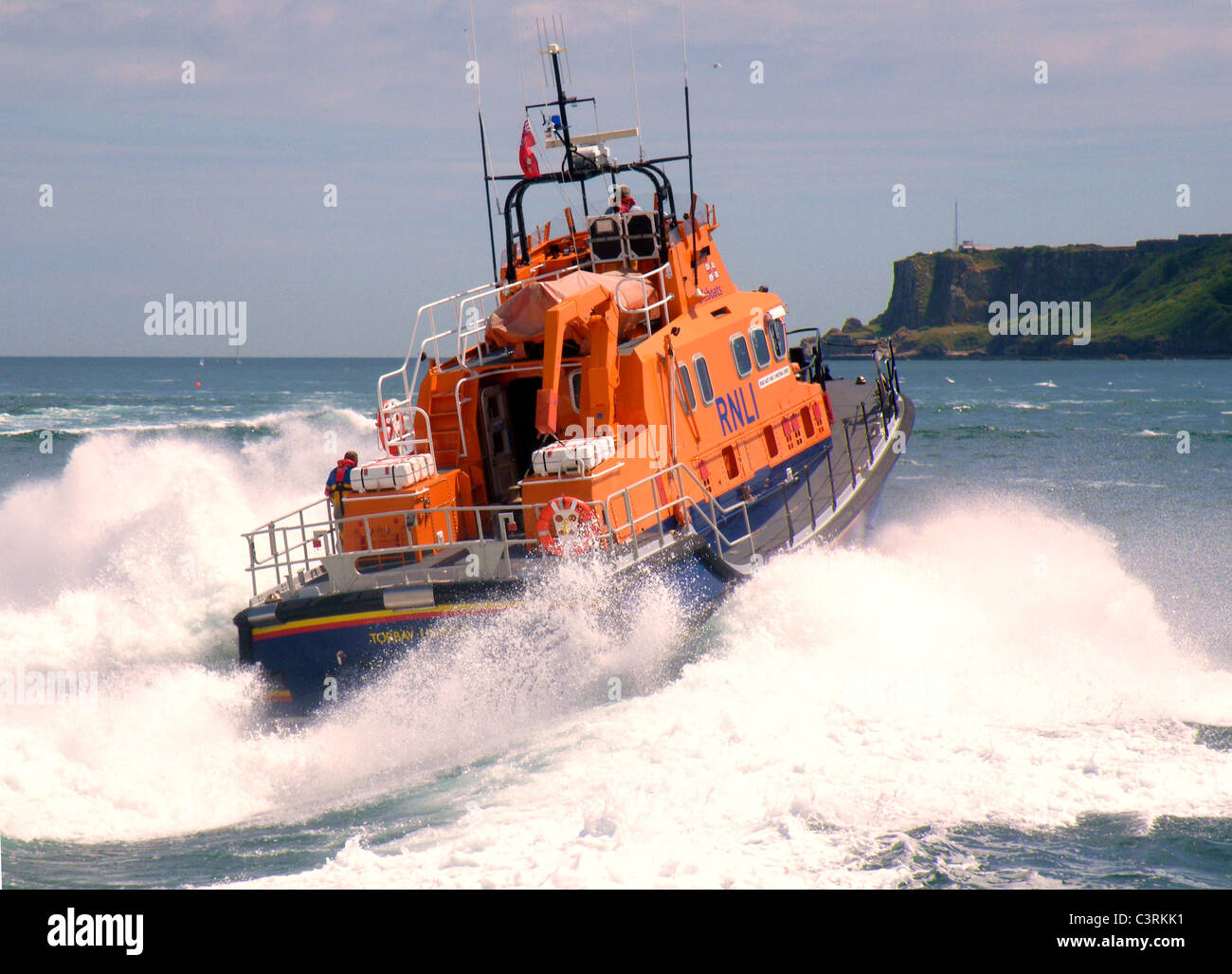 Torbay lifeboat on a rescue during the local Brixham trawler race, man ...