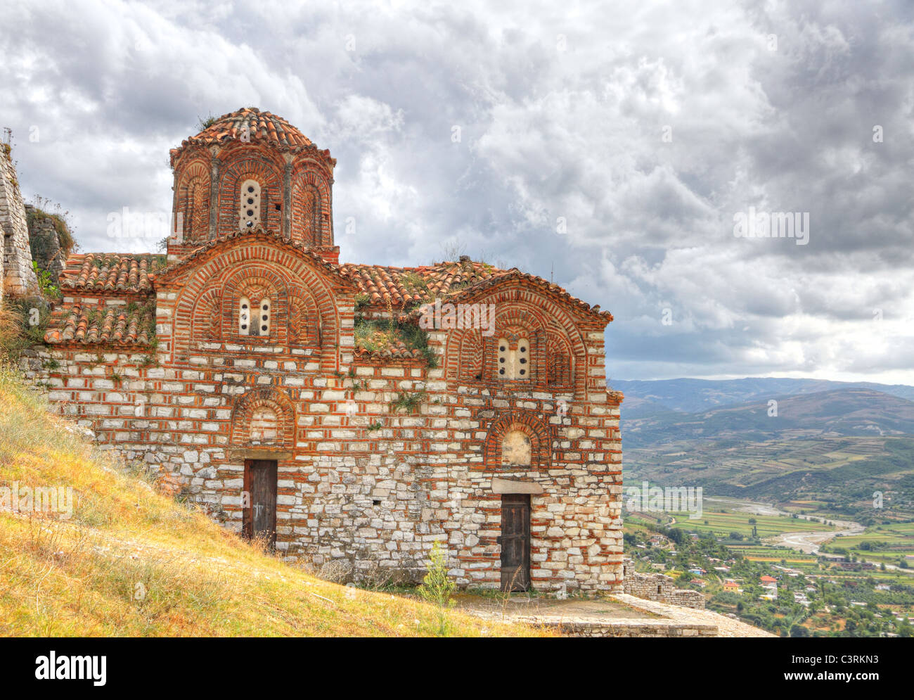 Orthodox Holy trinity Byzantine style church on castle hill above the ...