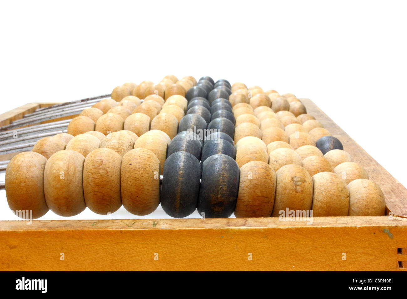 Accounting abacus for financial calculations lies on a white background ...