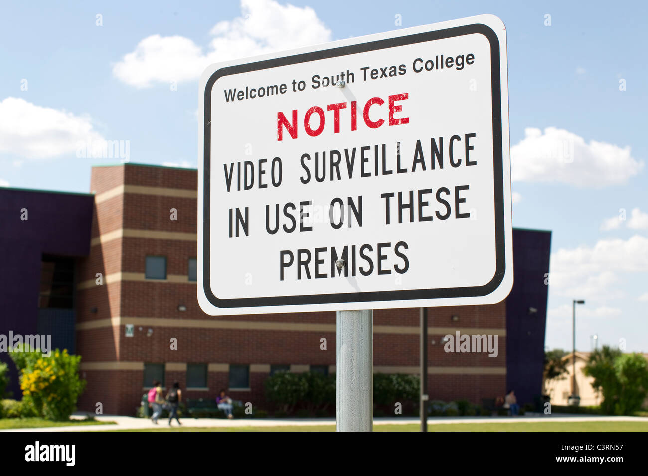 Sign on college campus discloses use of video surveillance cameras in ...