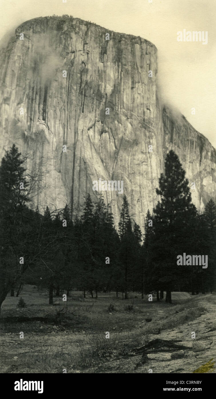 face of El Capitan Yosemite National Park 1940s granite rock cliff ...