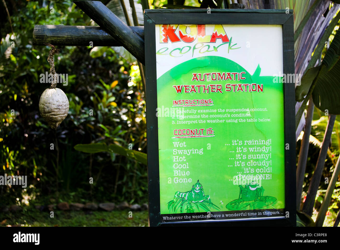 Fijian weather sign Kula Eco Park, Fiji Stock Photo - Alamy