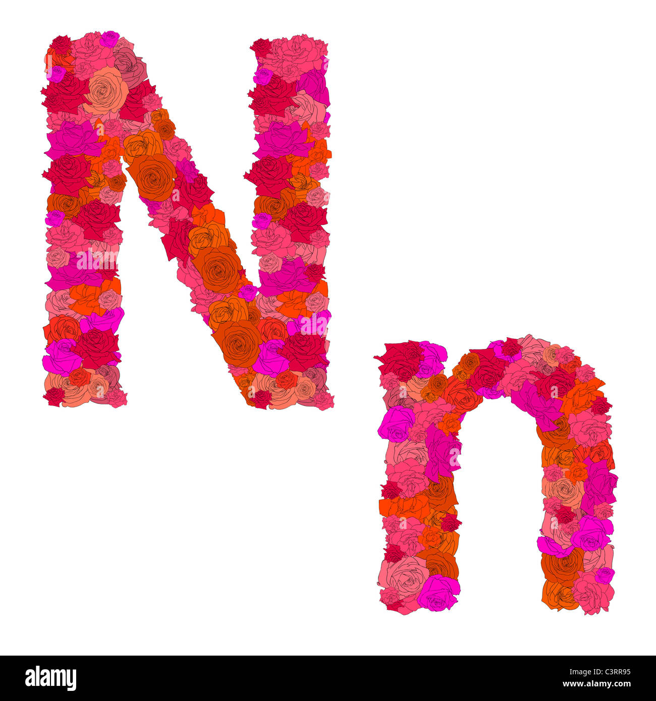 Flower alphabet of red roses, characters N-n Stock Photo - Alamy