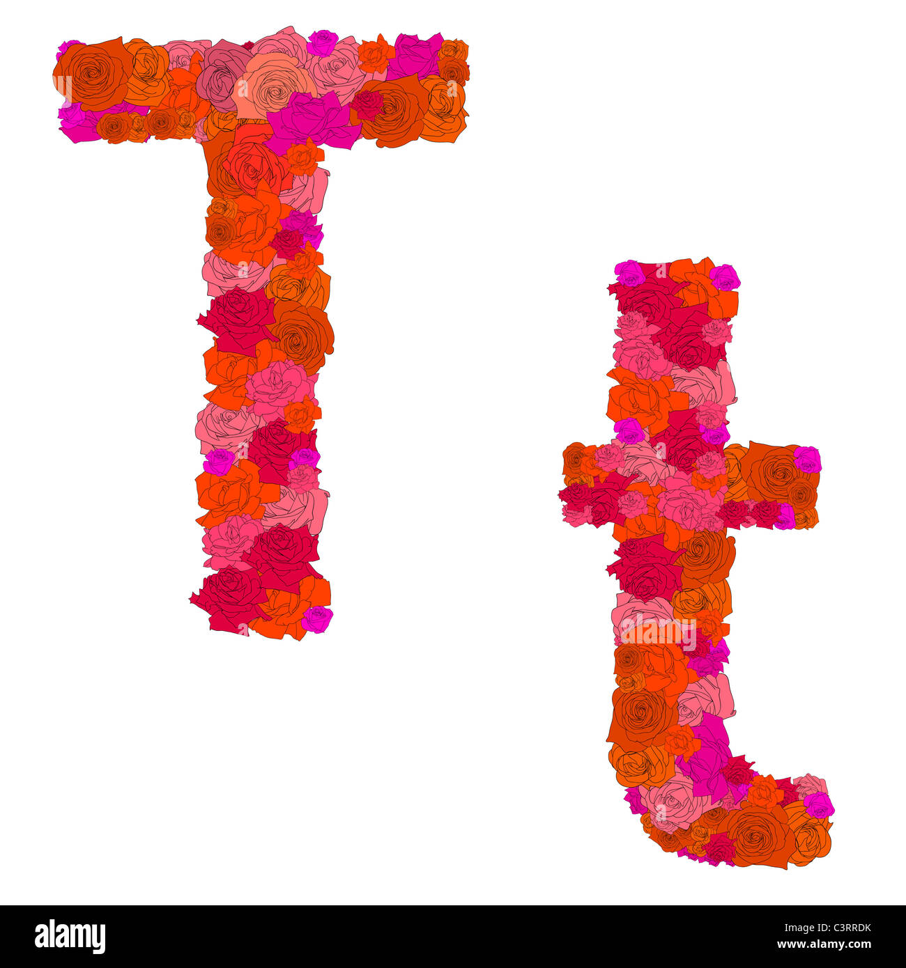Flower alphabet of red roses, characters T-t Stock Photo - Alamy