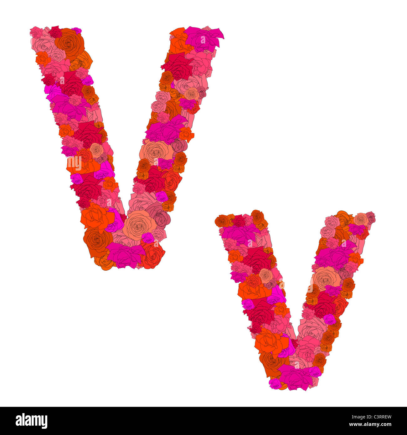 Flower alphabet of red roses, characters V-v Stock Photo - Alamy