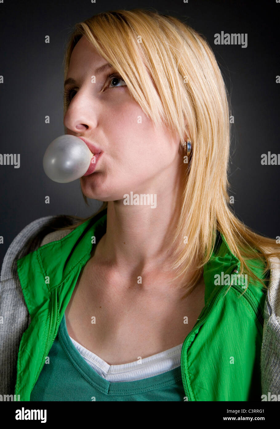 Women Profile Blowing Gum