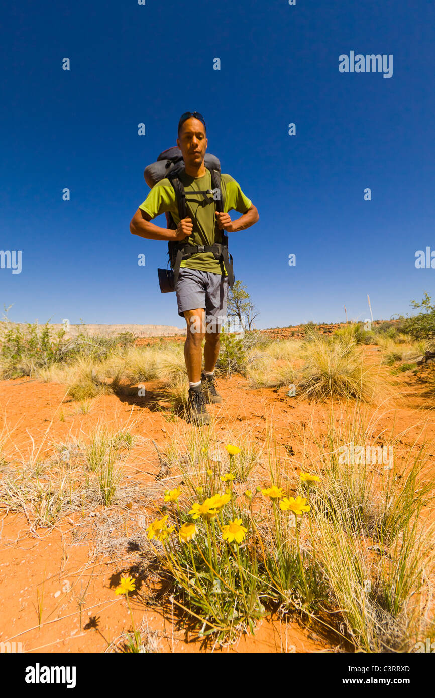 Black man hiking in desert Stock Photo - Alamy