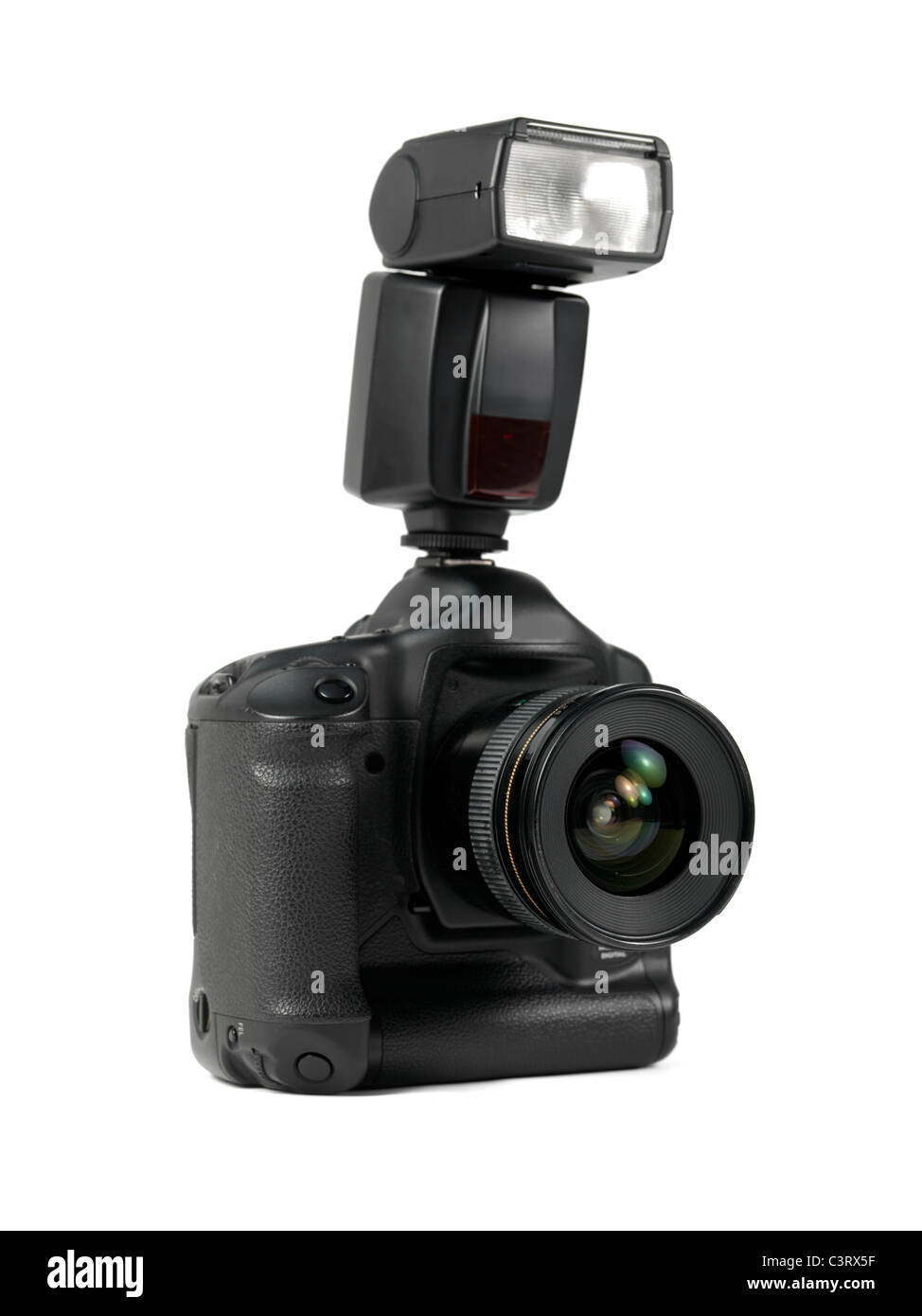 A camera flash on a camera isolated against a white background Stock ...