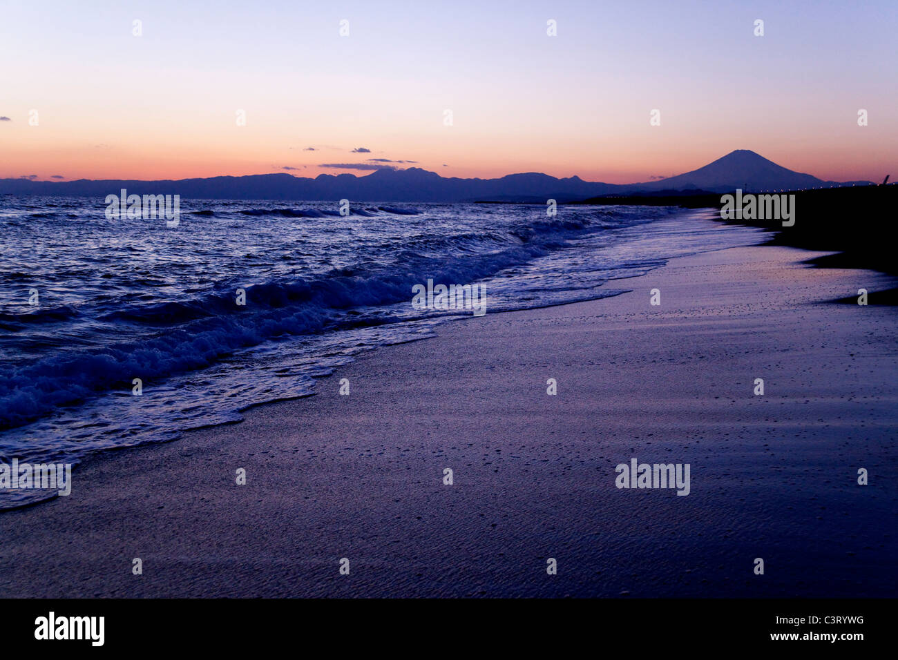Sunset scene on the sea and Mt fuji in Japan Stock Photo - Alamy