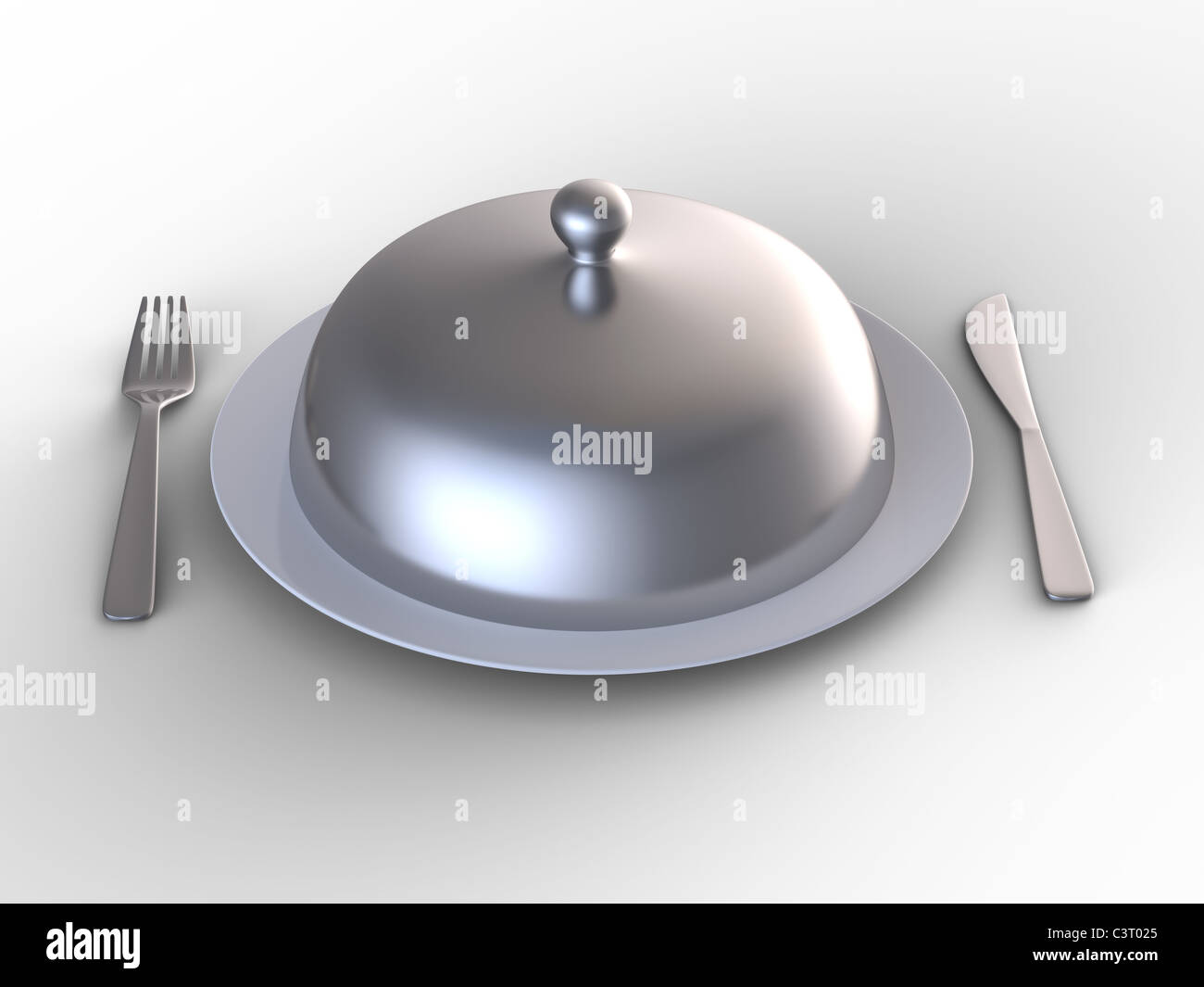 Plate covered with silver cap on white background Stock Photo - Alamy