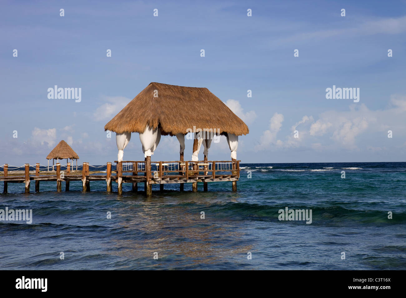 wooden dock at the caribbean sea at Yucatan Peninsula, Mexico Stock ...
